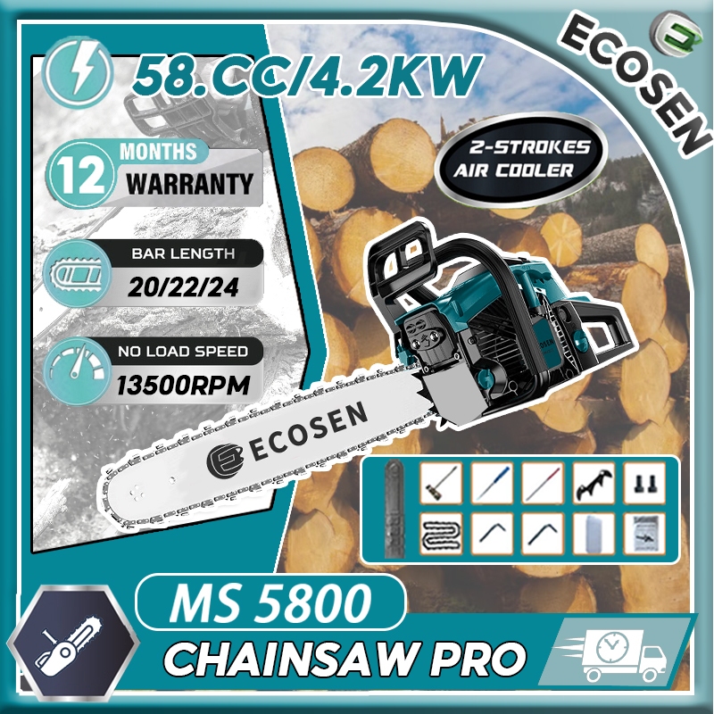 Jual ECOSEN Mesin Potong Kayu 58CC Chainsaw 2Tak 20/22/24inch Mesin Gergaji Chainsaw Untuk ...