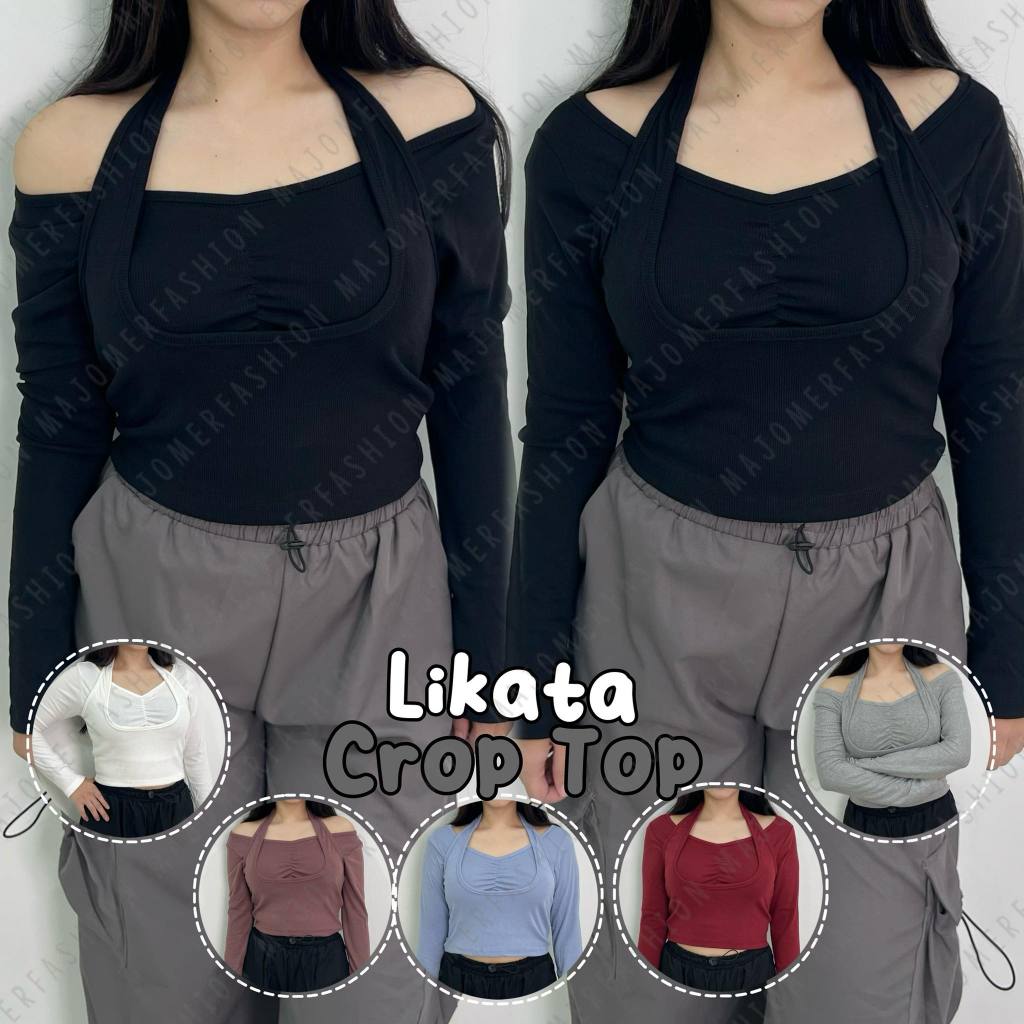 Jual Majomer | Likata Halter Sabrina Crop Top Long Sleeve - Atasan ...