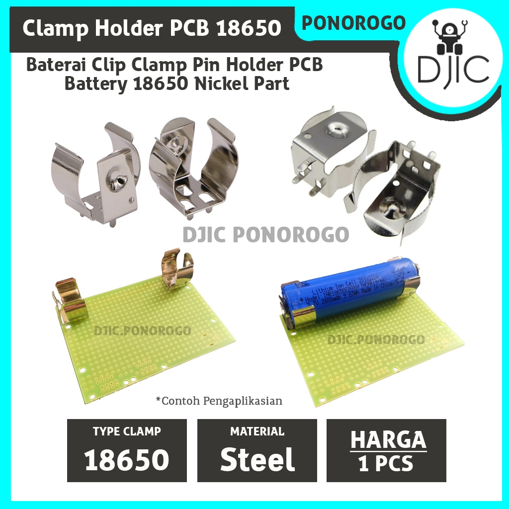 Jual Baterai Clip Clamp Pin Holder PCB Battery 18650 Nickel Part ...