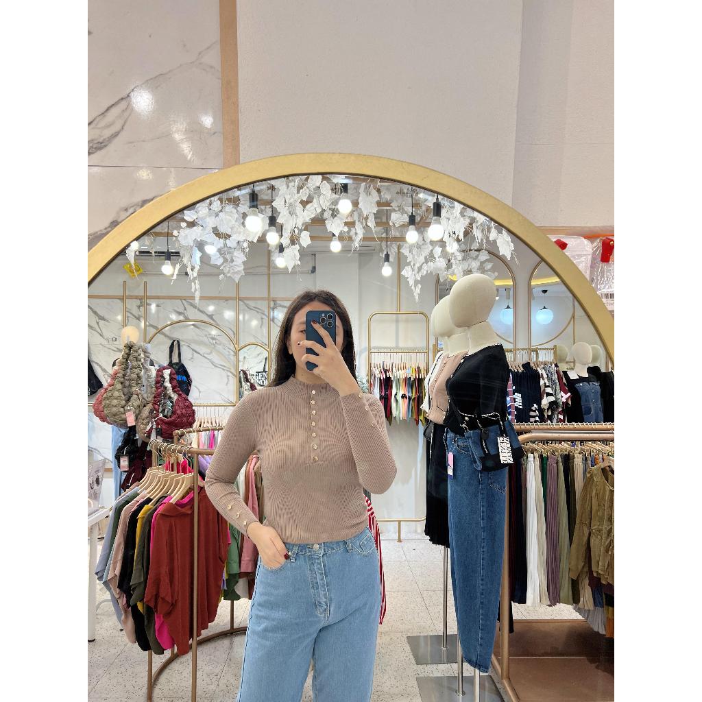 Jual (COD) GBMJBUTIK Atasan Blouse Rajut Wanita Tellana Lengan Panjang ...