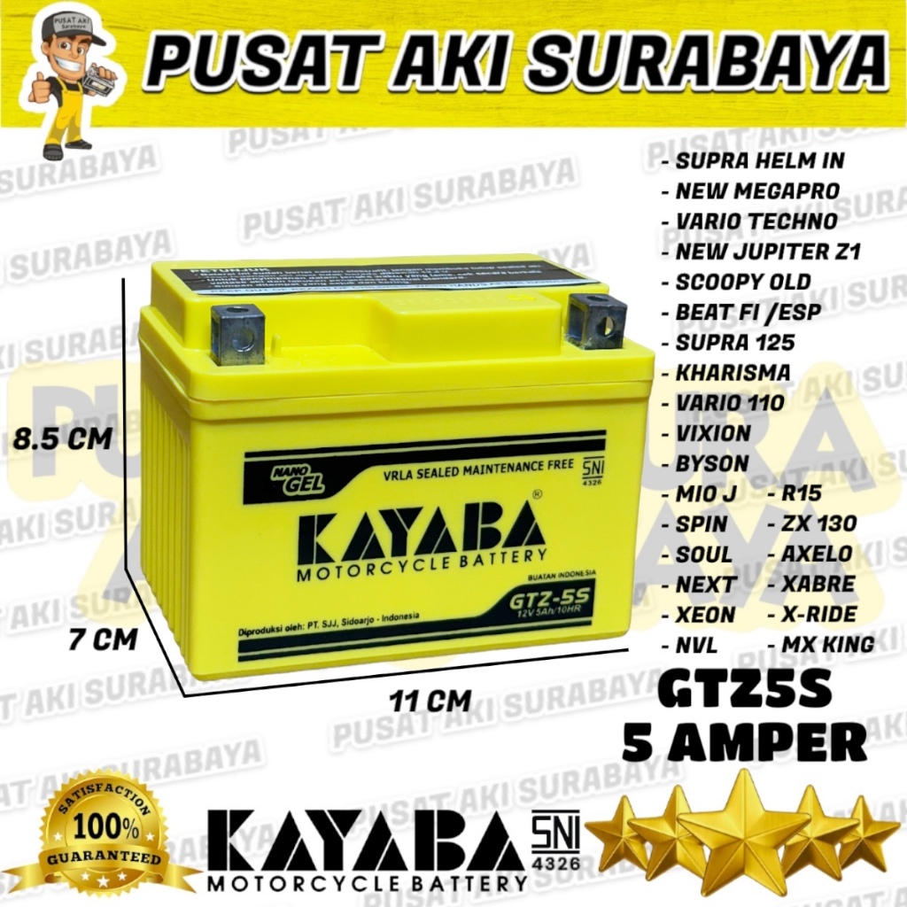 Jual ⭐⭐⭐⭐ KAYABA GTZ5S 5AH AKI GEL KERING BATTERY MOTOR HONDA BEAT ESP BEAT STREET BEAT KARBU ...
