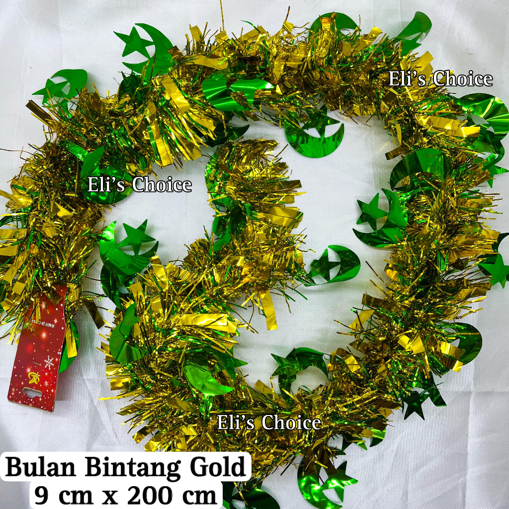 Jual [2 METER] SLINGER LEBARAN IDUL FITRI / DEKORASI TINSEL RAMADHAN BENTUK BULAN BINTANG MASJID ...