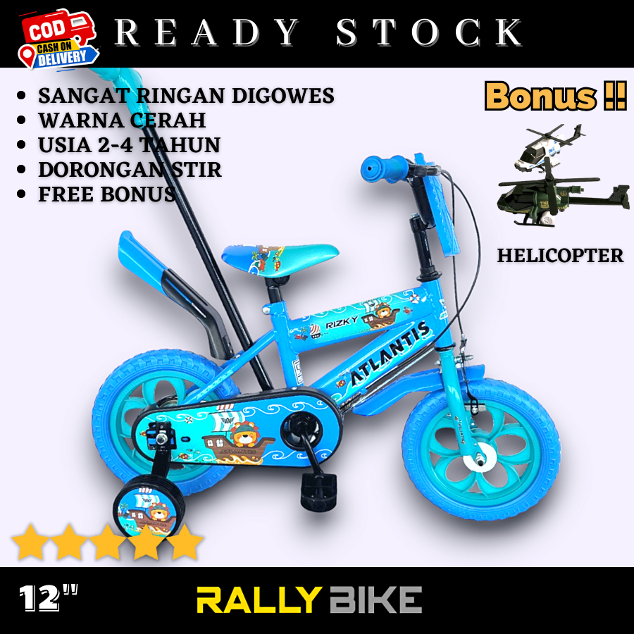 Jual sepeda anak roda 4 ukuran 12 dorongan stir usia 2 3 tahun murah ...