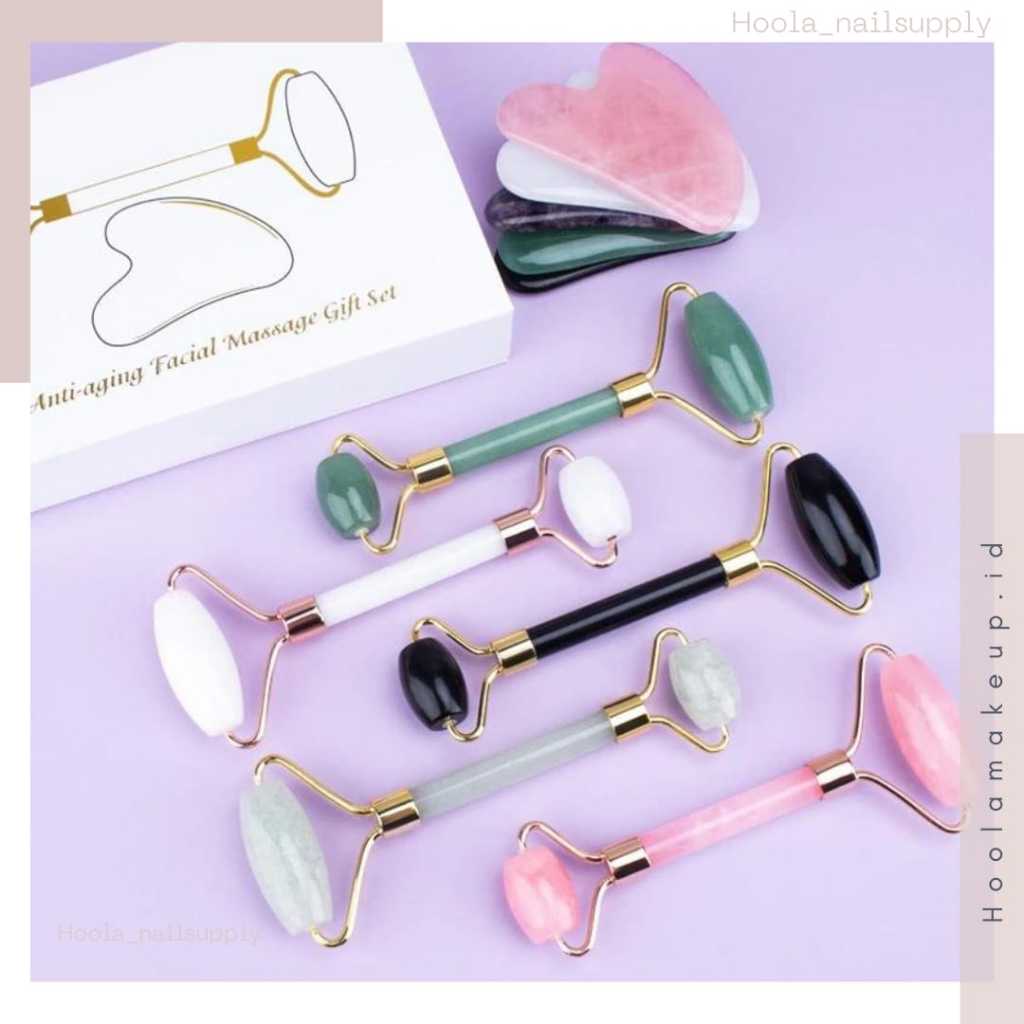 Jual Jade Roller Plus Guasha Set Massager Facial Roller And Under Eye Stone Shopee Indonesia