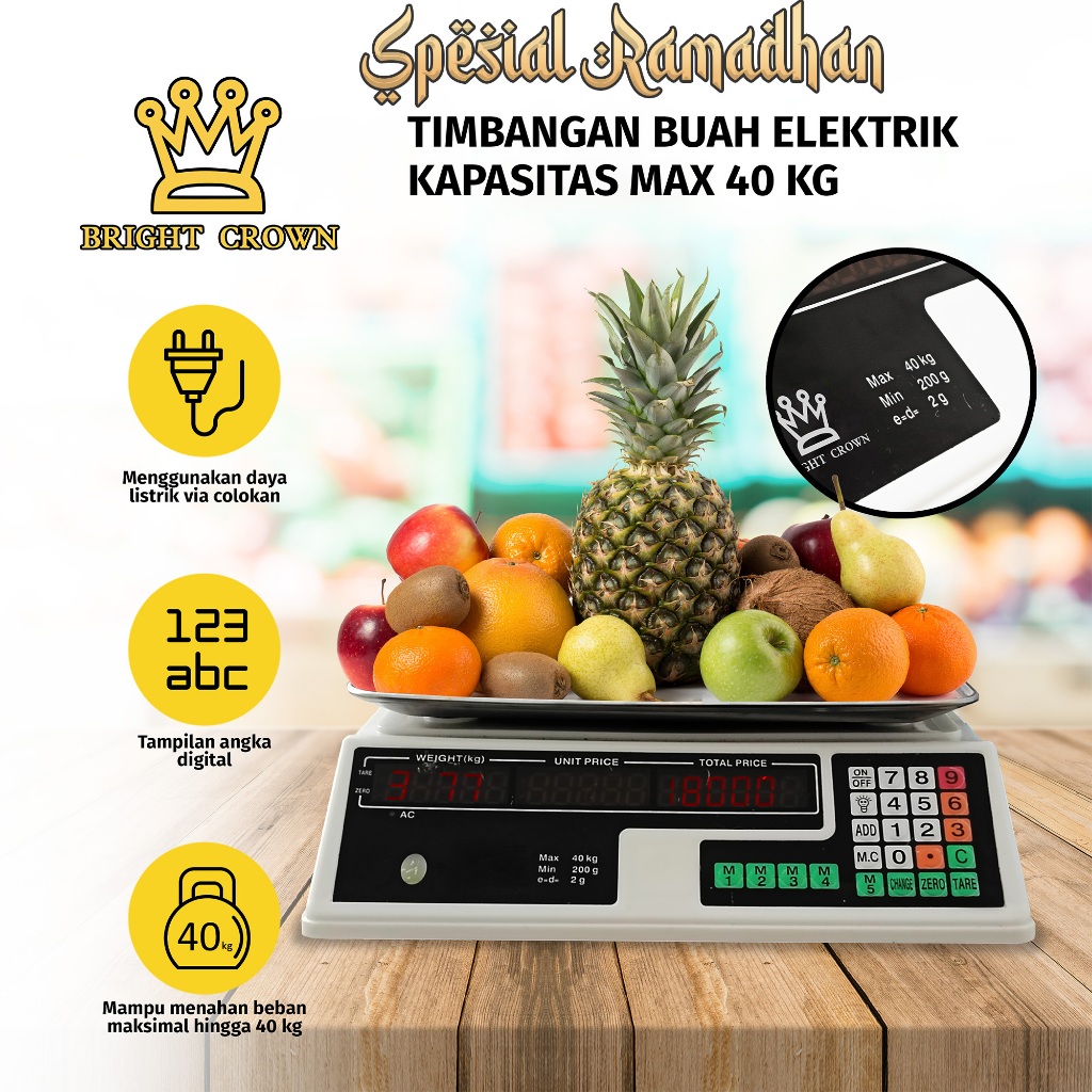 Jual Bright Crown Timbangan Buah Digital 40kg Double Display Digital Computing Scale 3 motif ...