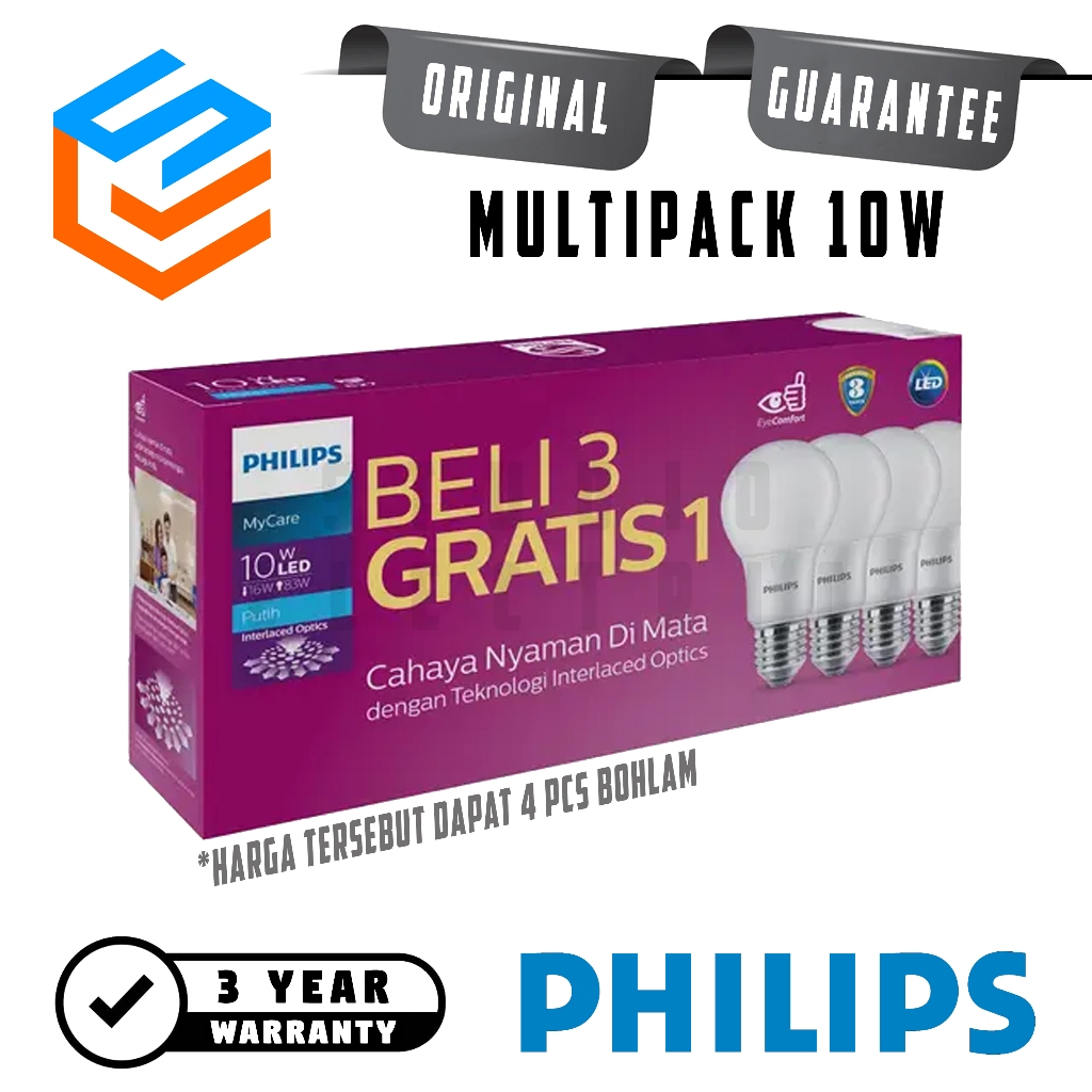 Jual Paket Lampu Bohlam LED Philips Multipack Mycare 10 Watt (10W 10 W) | Shopee Indonesia