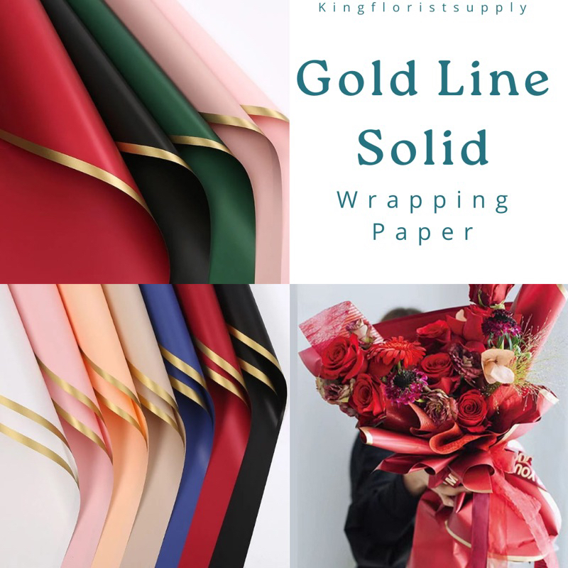 Jual Kertas Pembungkus Buket Gold LIne Solid Wrapping Paper Flower ...