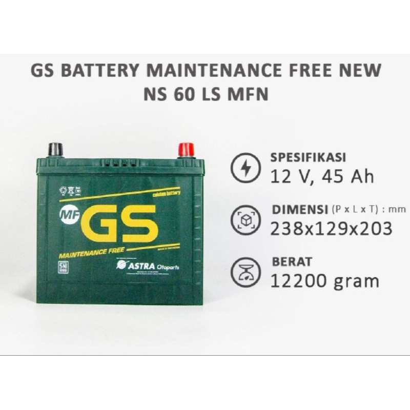 Jual Aki/battery kering GS Astra NS60LS (45AH) Toyota Yaris, Vios,Limo,all new Yaris, Mitsubishi ...