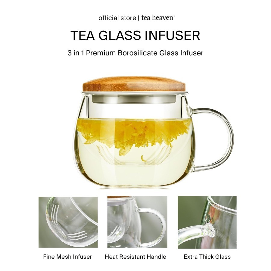 Jual Tea Glass Infuser 3 In 1 Tutup Bambu 320ml | Shopee Indonesia