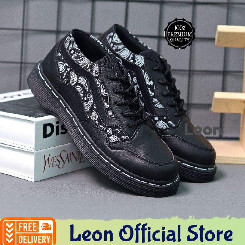 Jual LEON X PAISLEY - Sepatu Pantofel Sneakers Oxford Hitam Motif Batik ...