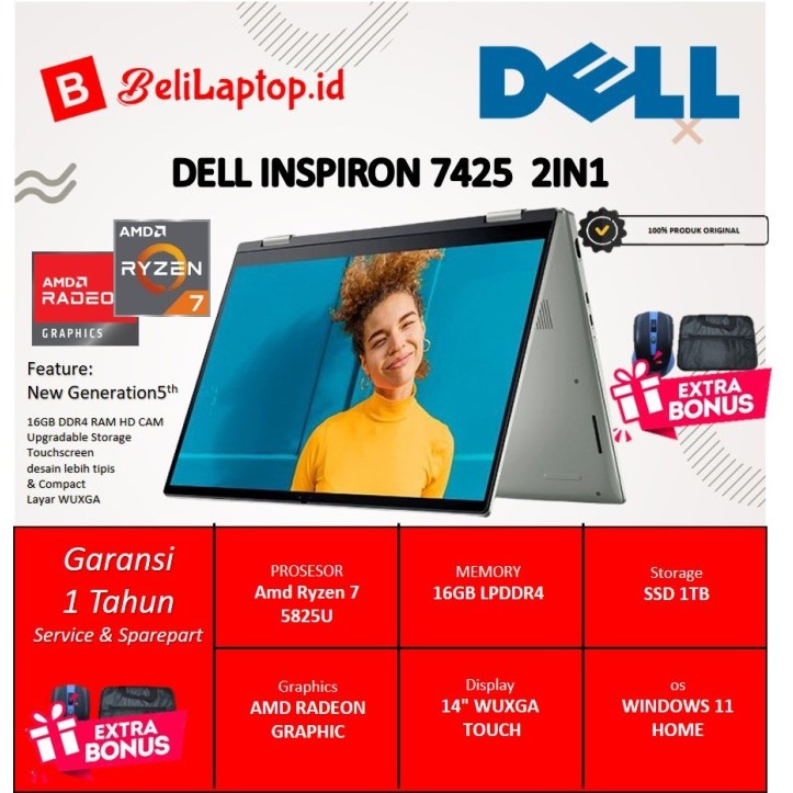 Jual Dell Inspiron 14 7425 2IN1 Amd Ryzen 7 5825U Wuxga Touchscreen ...