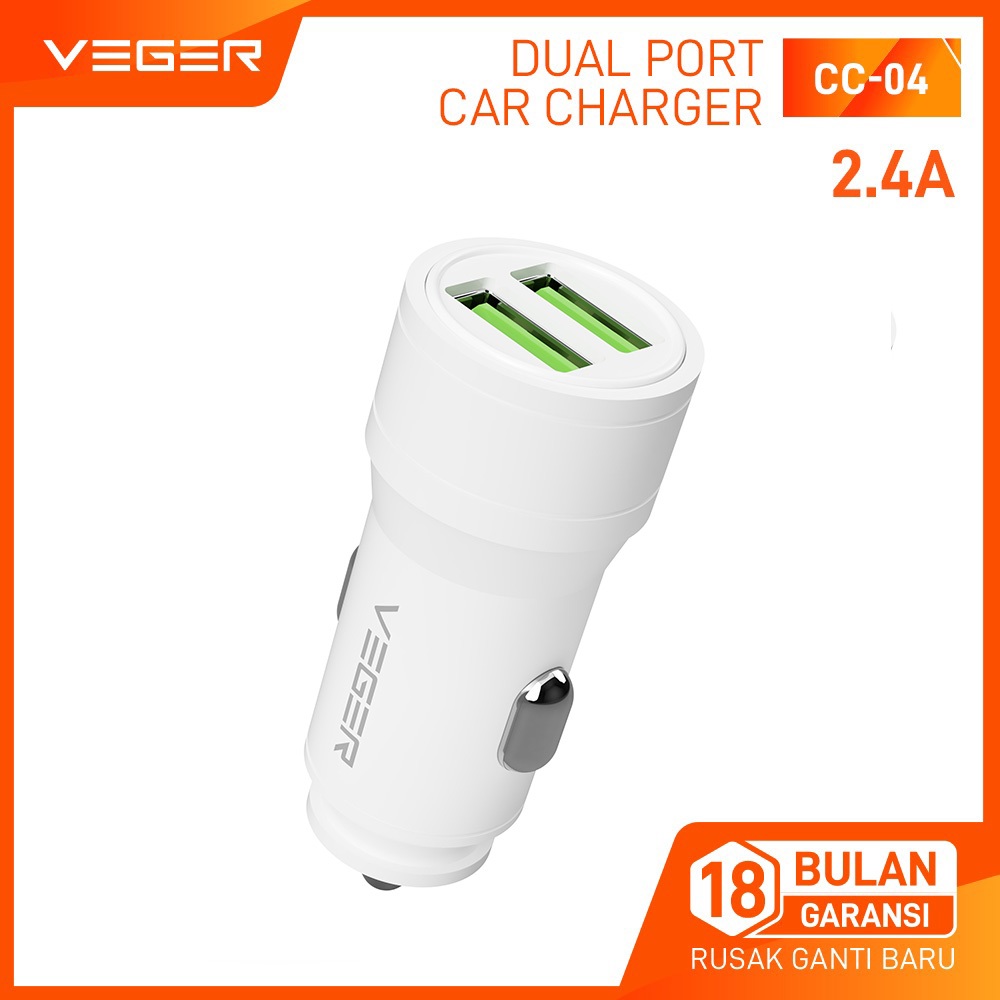 Jual VEGER Car Charger Mobil Motor CC04 2 USB Output 2.4A [ Tanpa ...