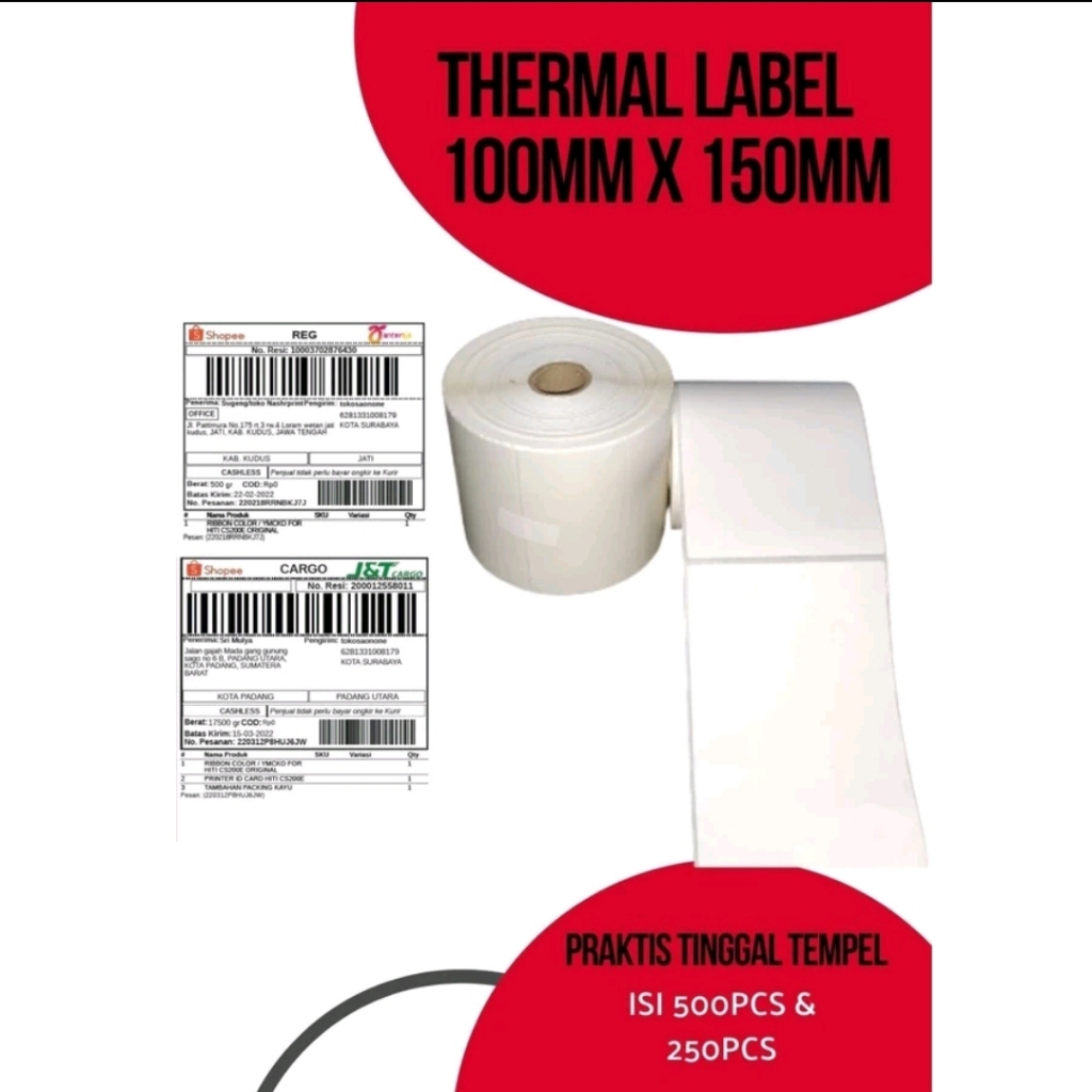 Jual LABEL THERMAL 100MM x 150MM ISI 250 PCS (LABEL RESI) | Shopee Indonesia