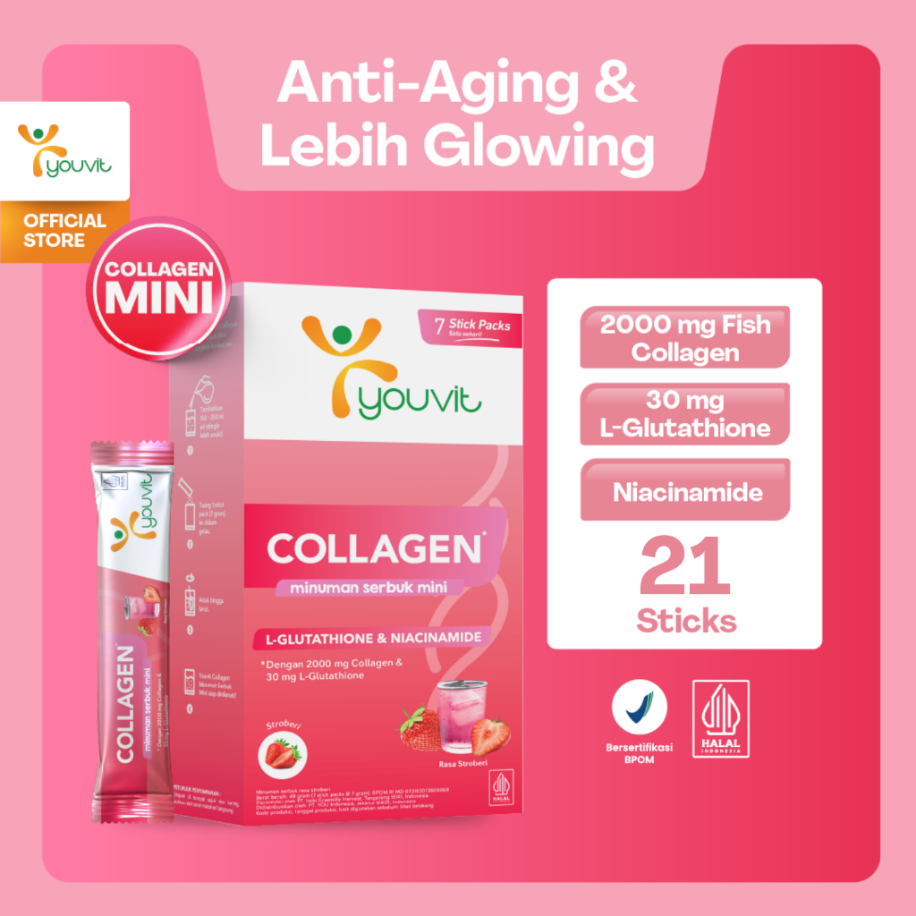 Jual Youvit Collagen Mini Drink 21 Hari untuk Anti Aging, Lebih Glowing dengan Collagen, L ...
