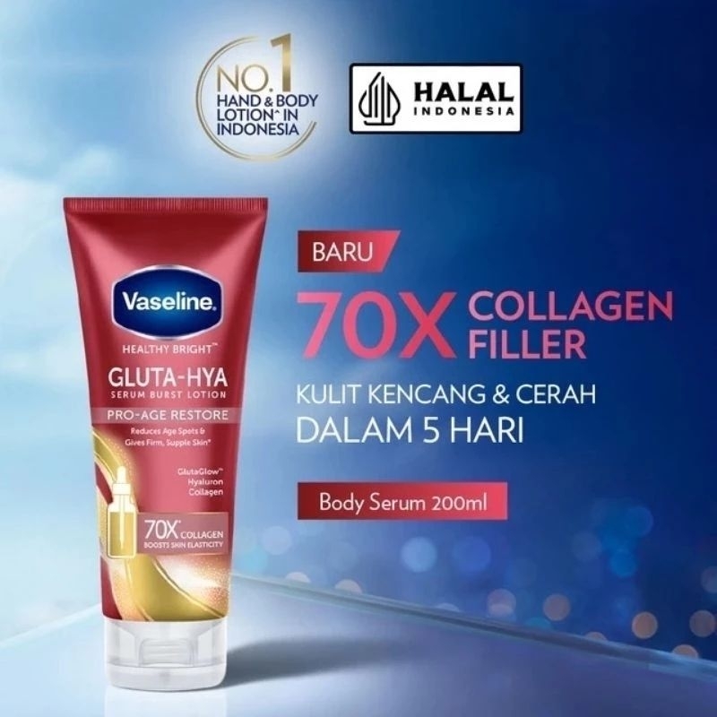 Jual Vaseline Gluta-Hya Serum Burst Pro-Age Restore 70X Collagen 200ML / Vaseline Gluta Merah ...