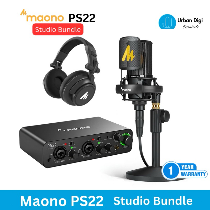 Jual Maono PS22 Studio Bundle - Audio Interface 24 Bit 192 Khz bundling ...