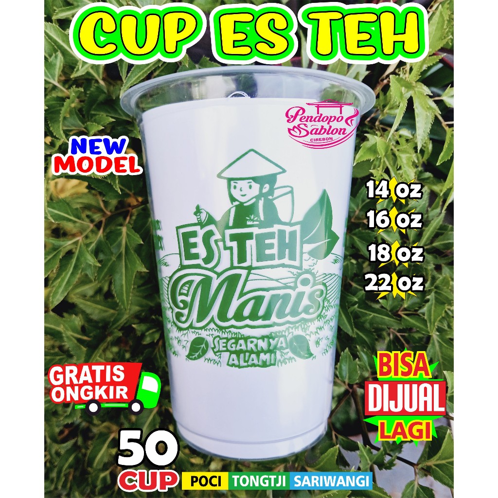 Jual gelas cup plastik ES TEH NEW DESIGN 14oz 16oz 18oz 22oz oval datar ...
