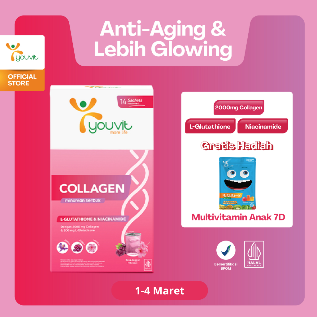 Jual [1-4 Mar] Minuman Kolagen Serbuk | Youvit Collagen Drink dengan L-Glutathione & Niacinamide ...