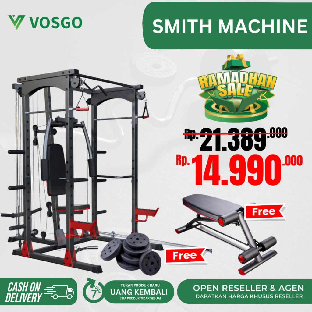 Jual Smith Machine Squat Rack Multifungsi Vosgo Fitness Plus Bench ...