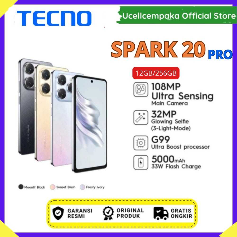 Jual TECNO SPARK 20 Pro NFC 12GB+256GB - Garansi Resmi | Shopee Indonesia