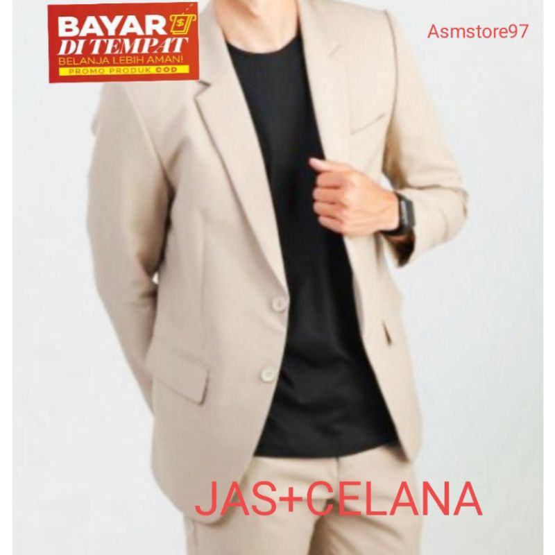 Jual Stelan Jas Pria Cream/Jas Full Cream/Jas Formal | Shopee Indonesia