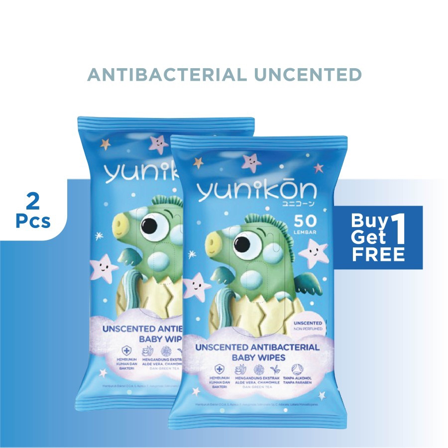 Jual YUNIKON Unscented Antibacterial Baby Wipes 50s BUY 1 GET 1 - NON ...