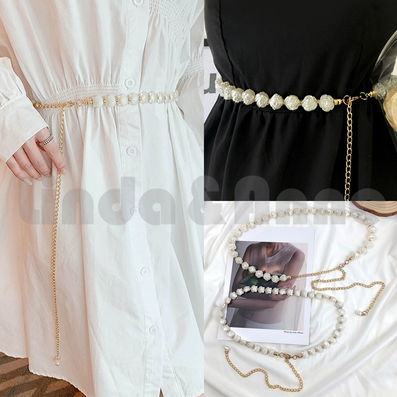 Jual Ikat Pinggang Wanita Mutiara Aksen Bunga Dress Gamis Aksesoris Sabuk Rantai Gaya Rumbai ...