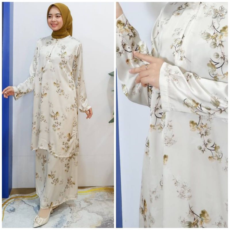 Jual Stelan Kurung Melayu Motif Silk Premium Oneset Malay Ungu Dusty ...