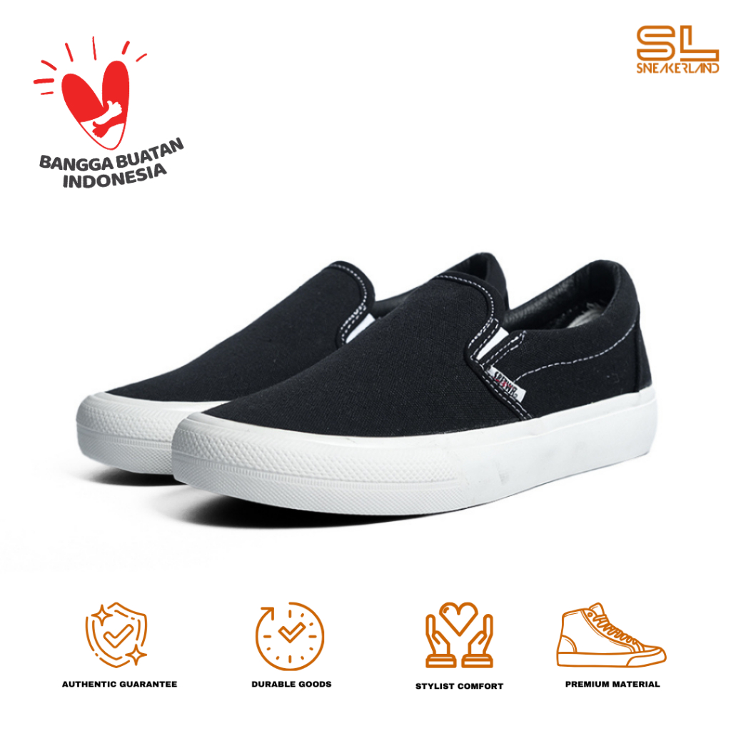 Jual SABA Footwear Vintage Slip On Black White - Sepatu Sneakers Lokal ...