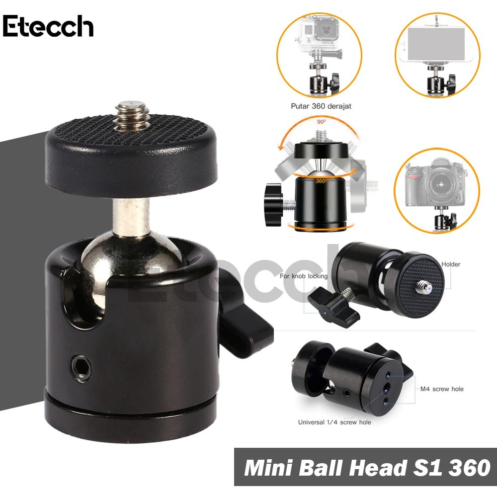 Jual Mini Ball Head Tripod S1 Ball Head Ring Light S1 360 with 1/4 ...