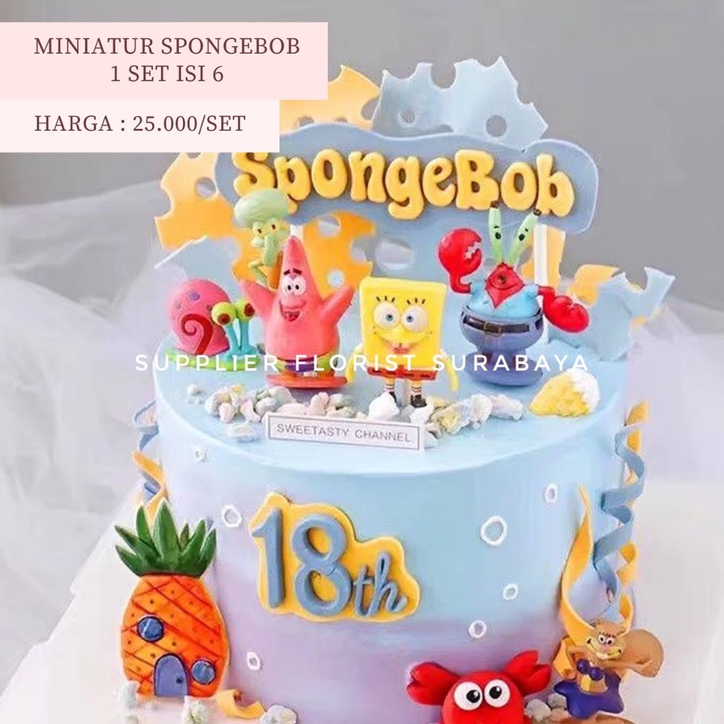 Jual [1 SET ISI 9] MURAH BANGET !!! HIASAN KUE TART SPONGEBOB TOPPER ...