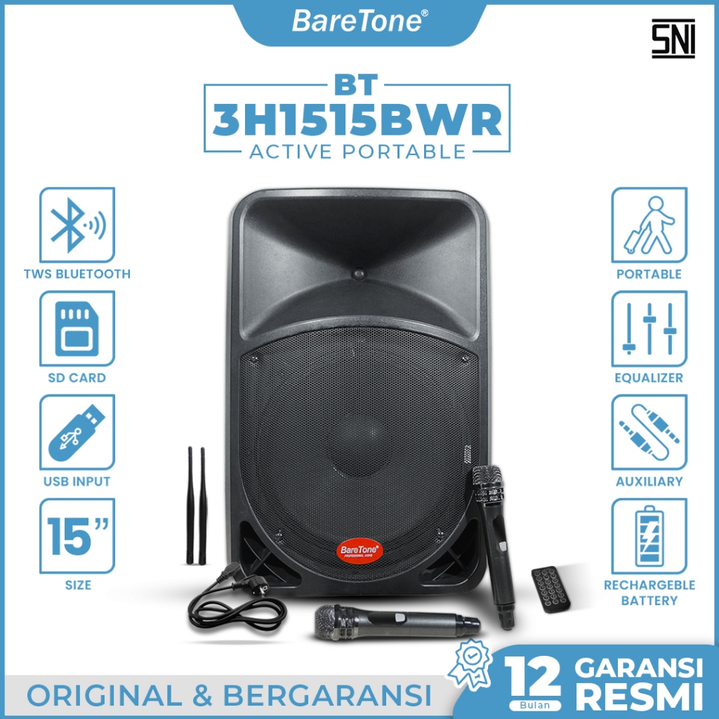 Jual BareTone Speaker Portable BT-3H1515BWR Speaker TWS Bluetooth 15 ...
