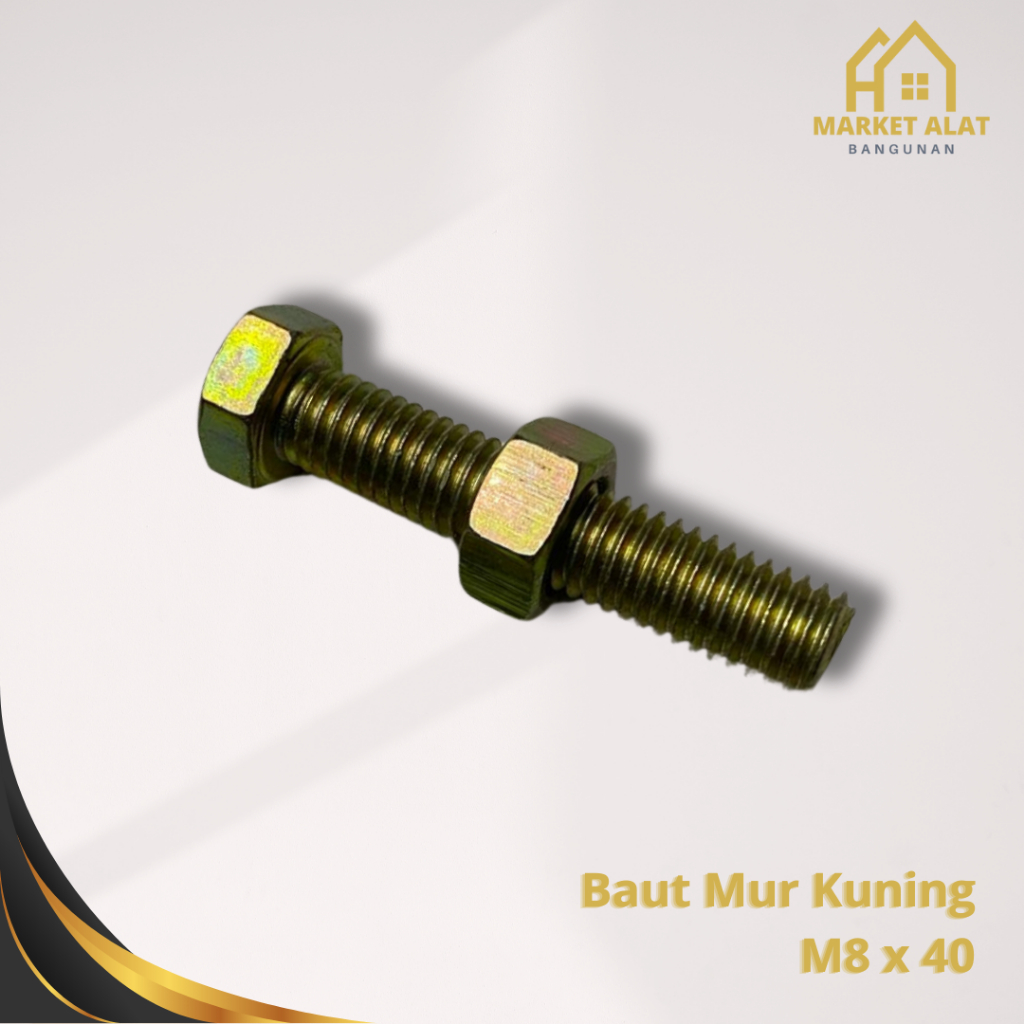 Jual Baut Mur Kuning Hexagon BMK M 8 x 40 mm Hex ( Kunci 12 ) / M8 x 40mm | Shopee Indonesia