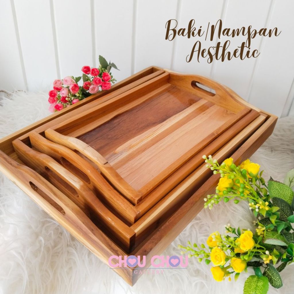 Jual Baki/Nampan Aesthetic bahan Kayu Jati & Kayu Pinus [1 Set ...