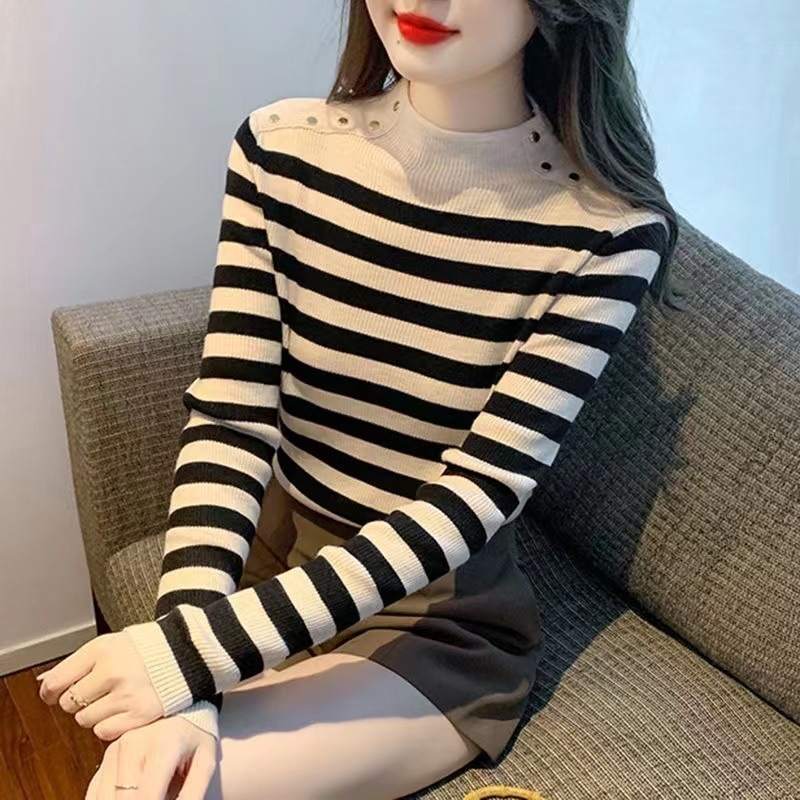 Jual Qiana Sweater Stripe Top Knit Lengan Panjang - Atasan Rajut Wanita TM (19160) | Shopee ...