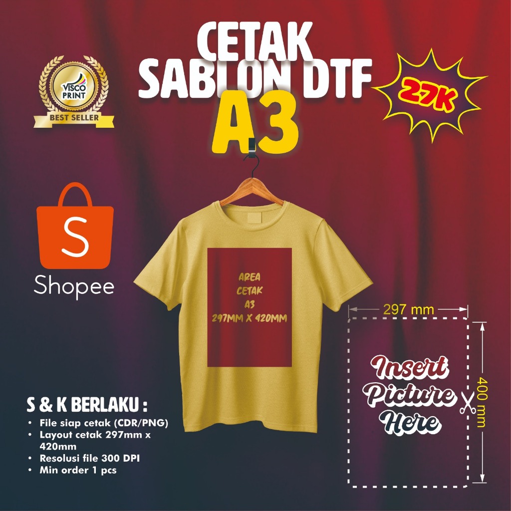 Jual SABLON PRINT DTF PREMIUM UKURAN A3 | Satuan Meter Murah 6 Pass Printing | Shopee Indonesia