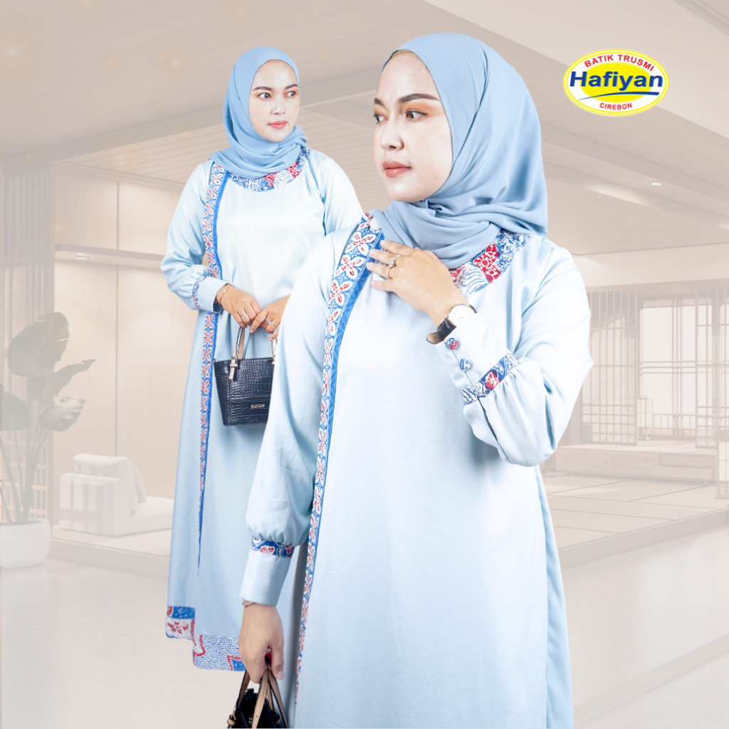 Jual BATIK TRUSMI HAFIYAN Gamis Polos List batik Cap Biru Batik ...