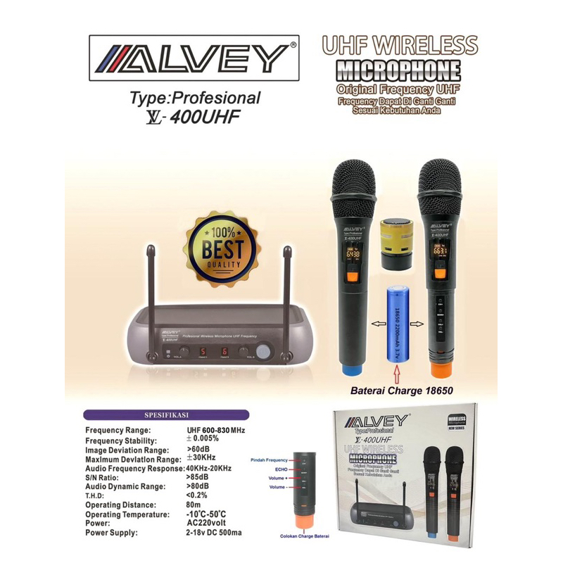 Jual ALVEY LV-400UHF MICROPHONE WIRELESS CAS MIC KARAOKE MIK WIRELESS MIC VOCAL | Shopee Indonesia