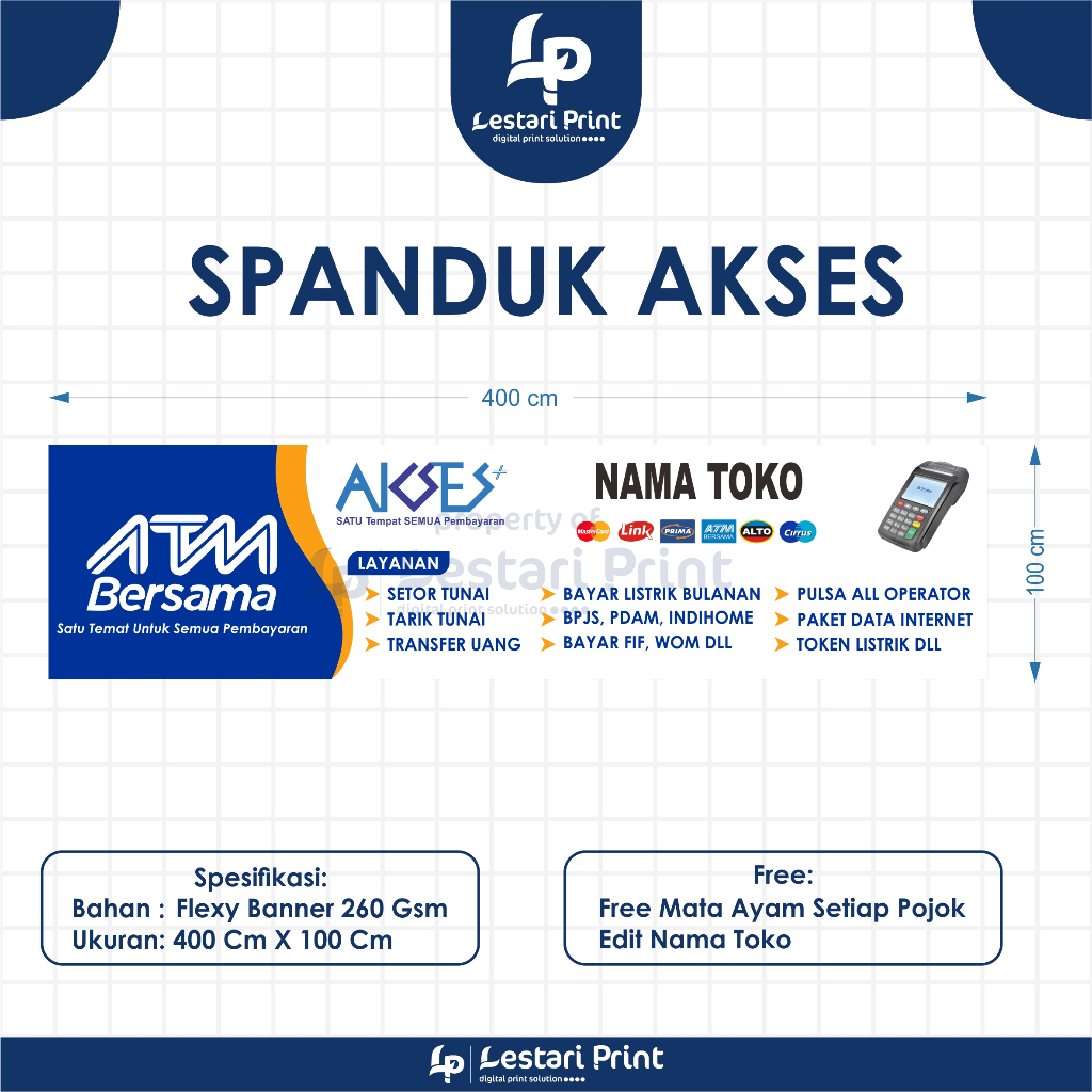 Jual SPANDUK BANNER AKSES / 400 CM X 100 CM / LESTARI PRINT | Shopee ...