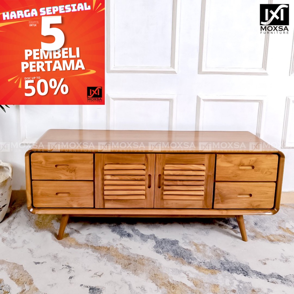 Jual Kabinet TV Meja Televisi Kayu Jati Pintu Laci Minimalis Modern ...