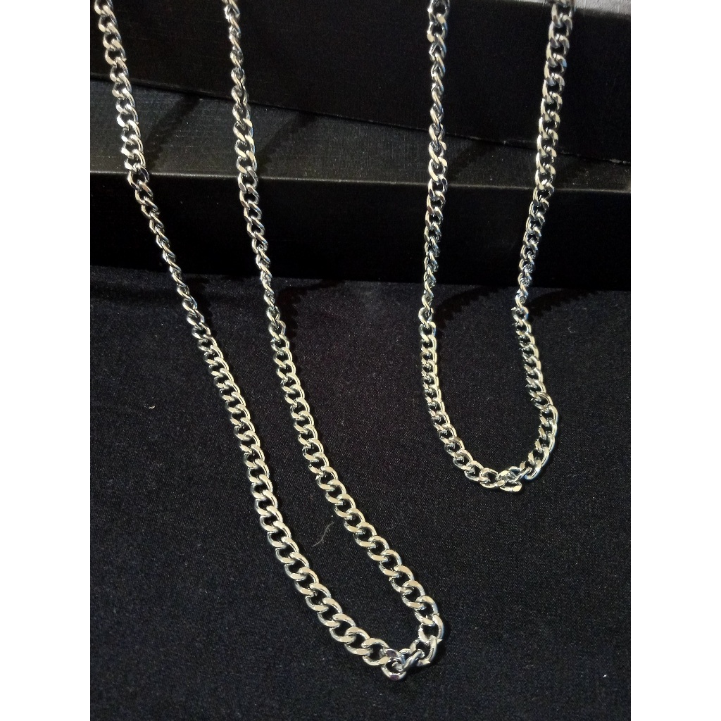 Jual Rantai Kalung Bulat Rantai Besi Putih Titanium Asli Wanita Pria ...