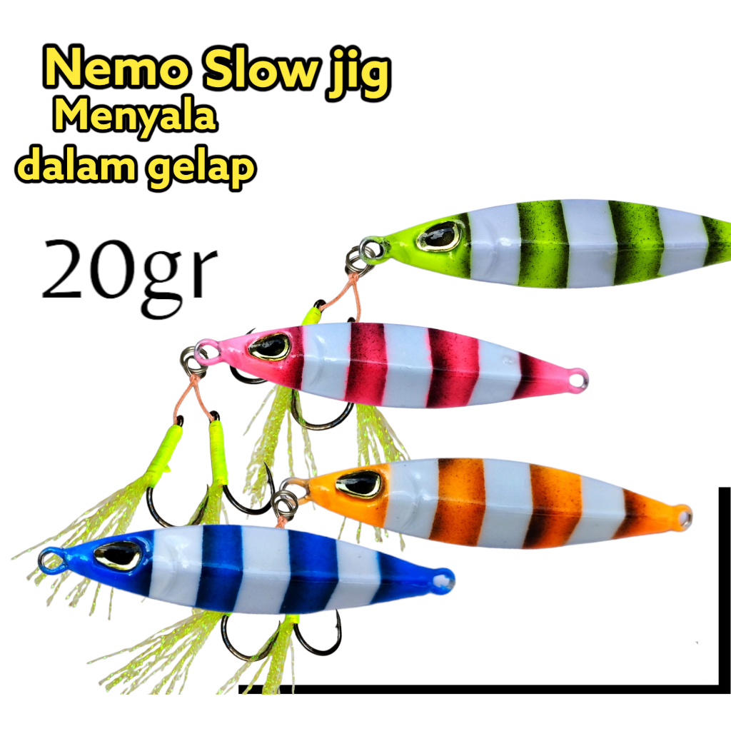Jual Metal Jig 20 Gram Full GID Nemo Umpan Neon Menyala Malam Assist Hook umpan casting umpan ...