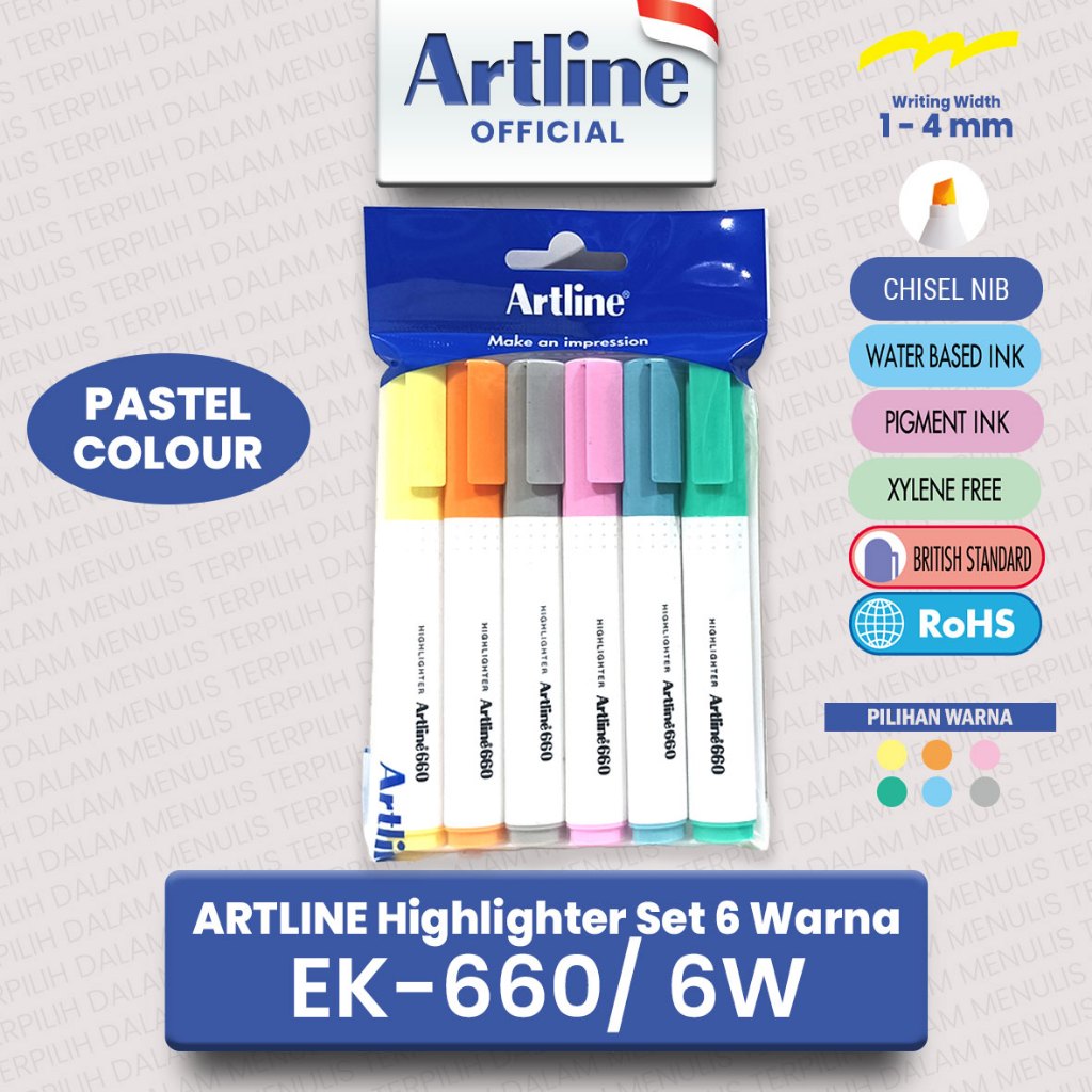 Jual ARTLINE Highlighter Set 6 Warna EK-660/ 6W Hangsel Bag | Shopee Indonesia
