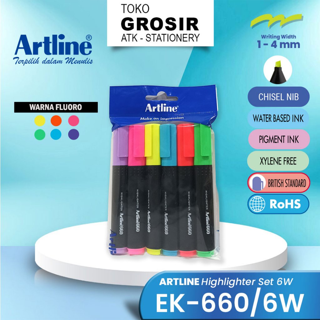 Jual Highlighter Artline EK-660 Set 6 Colours/ EK-660 6W / Stabilo Artline EK-660 | Shopee Indonesia
