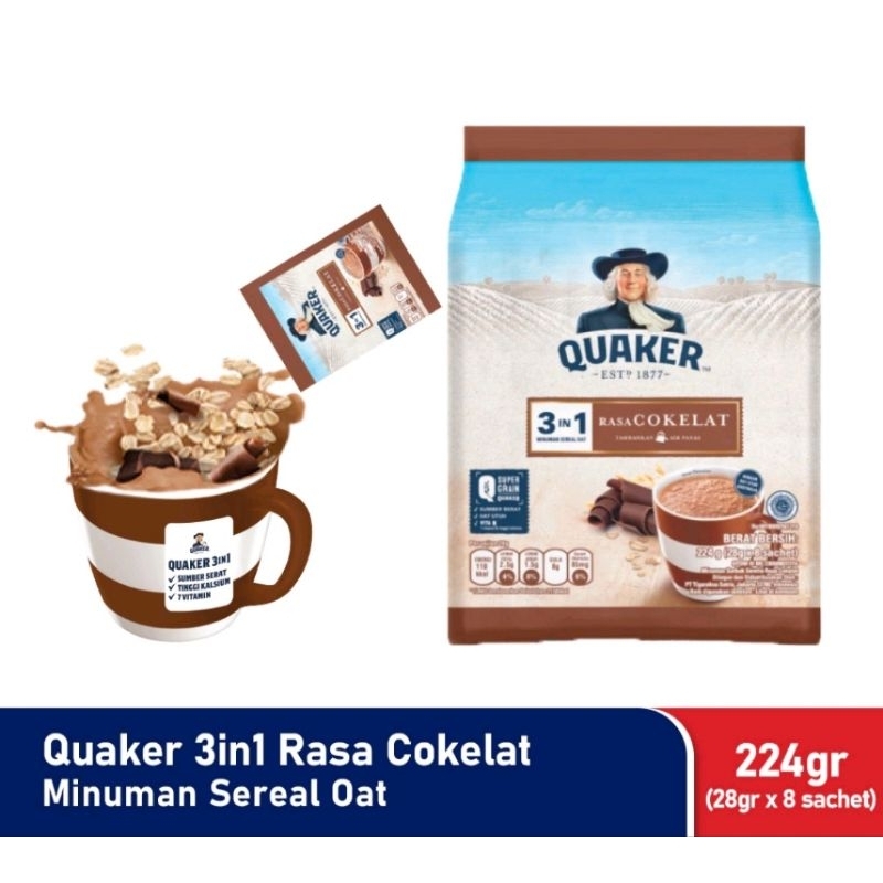 Jual Quaker 3 in 1 Instan Oatmeal Chocolate (1pak) | Shopee Indonesia