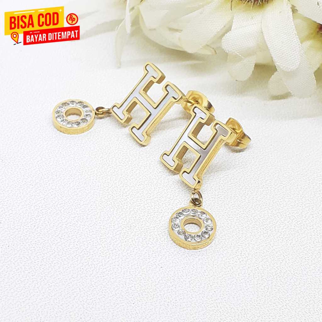 Jual mytitanium-anting titanium lapis emas cantik wanita dewasa kwalitas premium anti karat ...