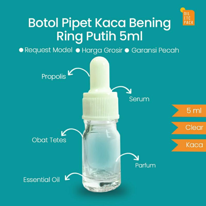 Jual Botol Pipet Dropper Kaca Mini Bening Ring Putih 5ml Tebal / Wadah ...