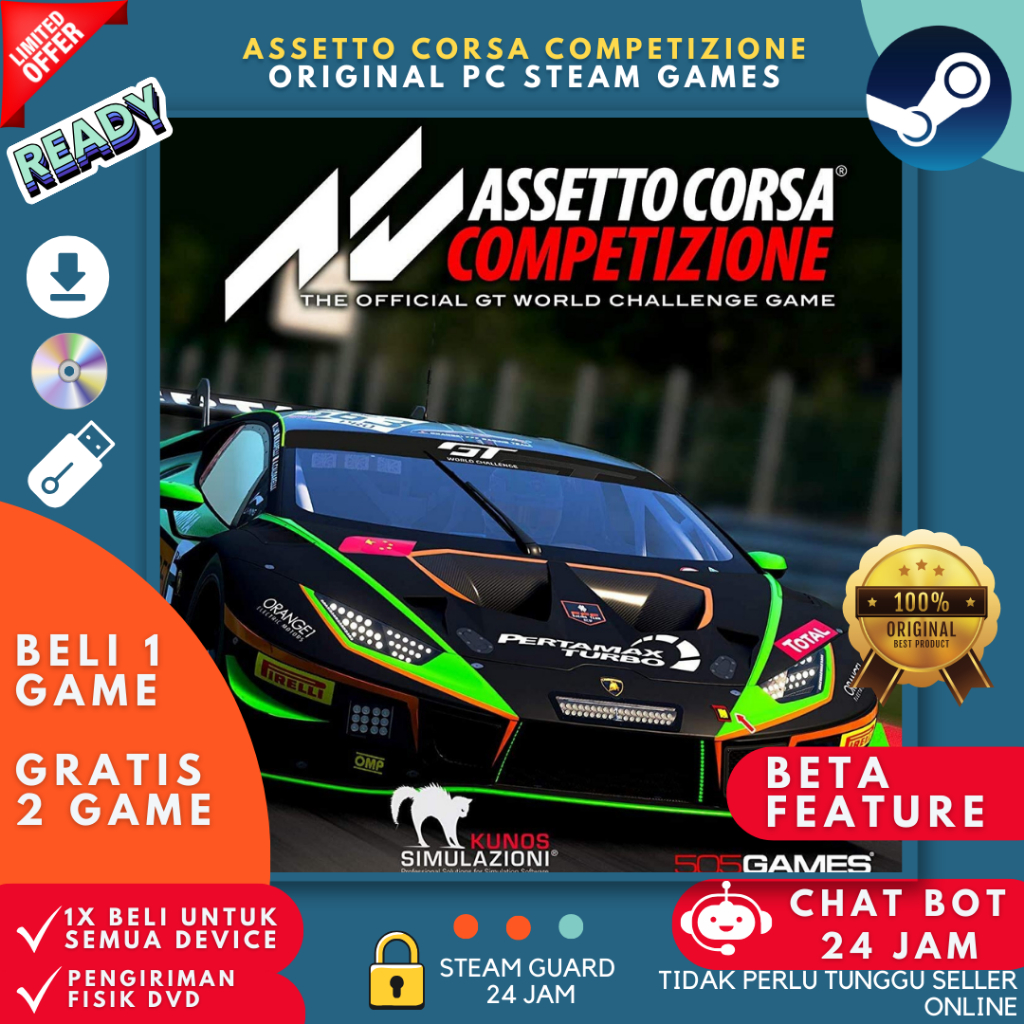 Jual ASSETTO CORSA COMPETIZIONE + OTP BOT 24/7 GUARD OTOMATIS PC ORIGINAL GAME + BONUS GAME DI ...