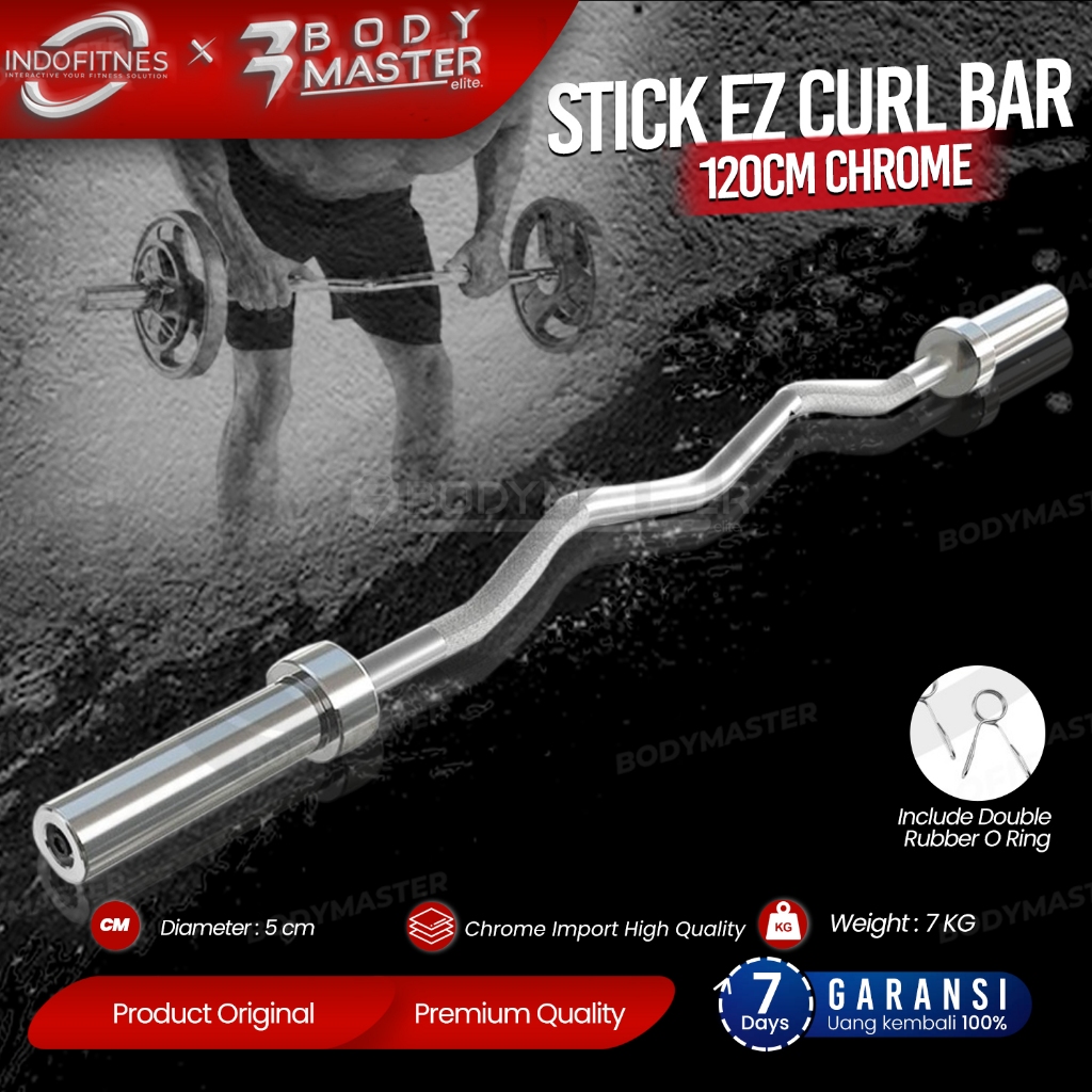 Jual BODYMASTER Stick EZ Curl Bar 120cm Chrome - Stik Bengkok Bicep ...