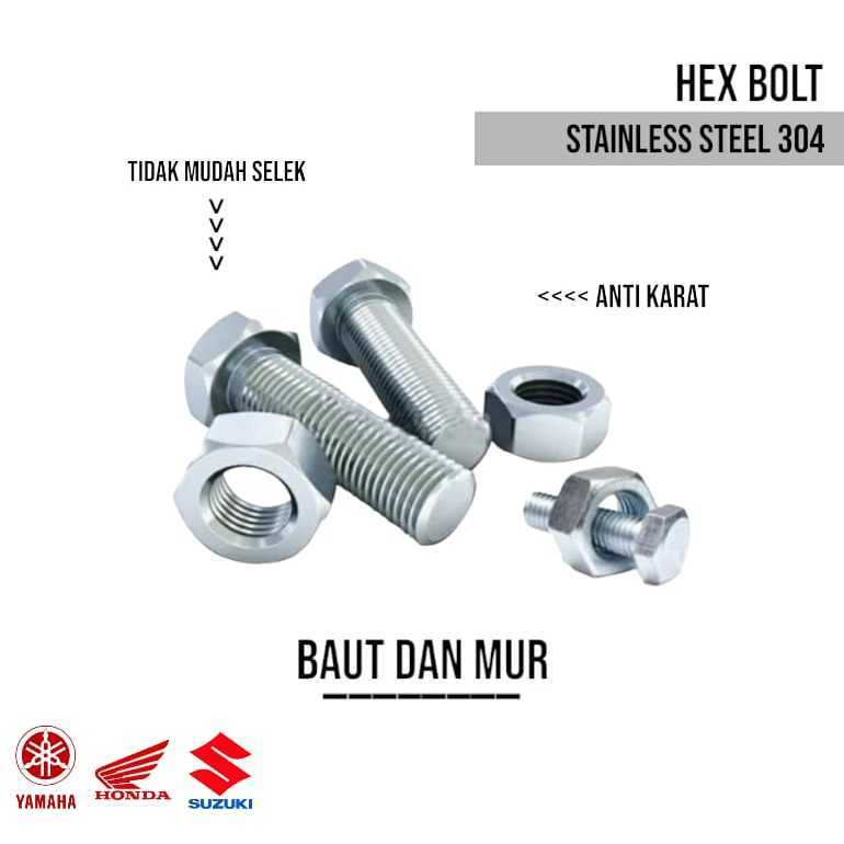 Jual (3PCS) MUR DAN BAUT HEX BOLT M10 x 40 BAUT HEXA Head 10MM Hex Bolt 10x40 | Shopee Indonesia